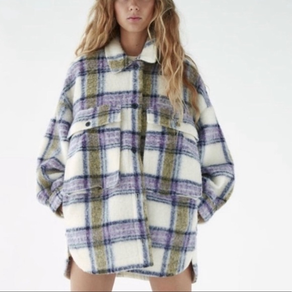 Zara | Jackets & Coats | Zara Purple Plaid Jacket | Poshmark